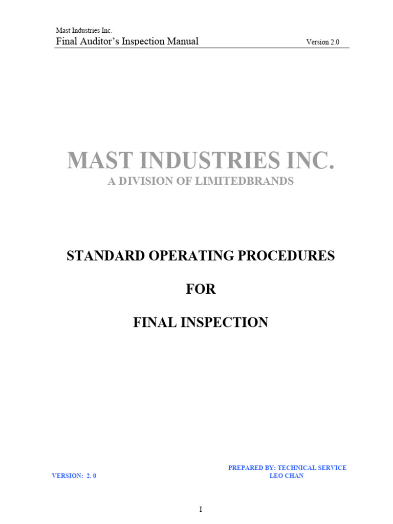 MAST - SOP For Final Inpsection | PDF | Audit | Color