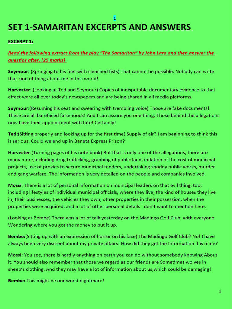 Set 1 - Samaritan Excerpts & Answers | PDF | Politics | Games & Activities
