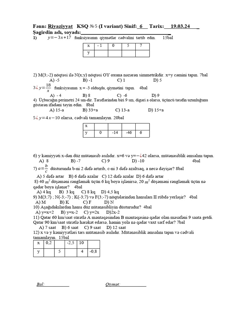 6ci Sinif KSQ 5 2024 | PDF