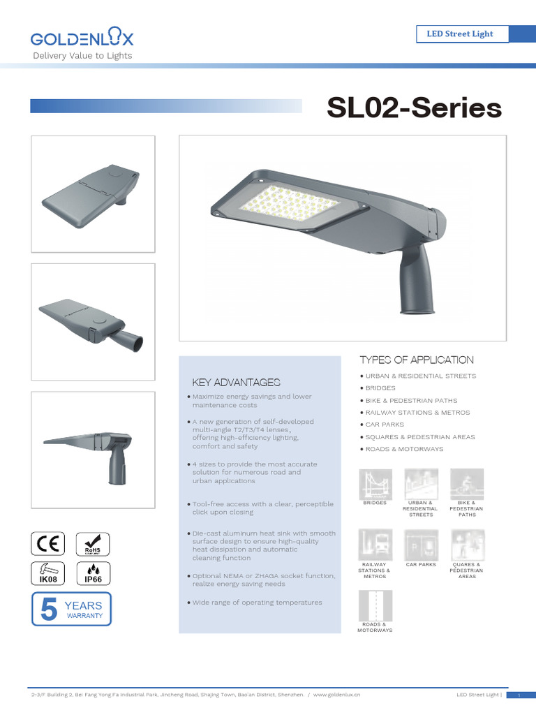 LED Street Light - SL02 Series Datasheet - Goldenlux | Download Free PDF | Electrical ...