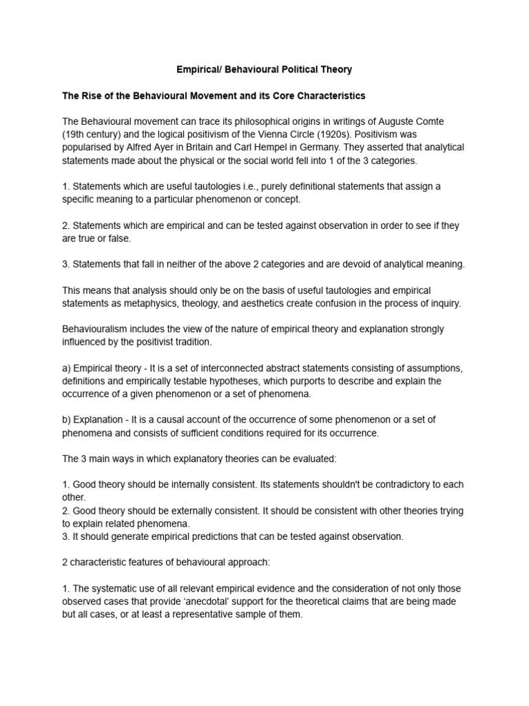 Empirical - Behavioural Political Theory | PDF | Falsifiability | Theory