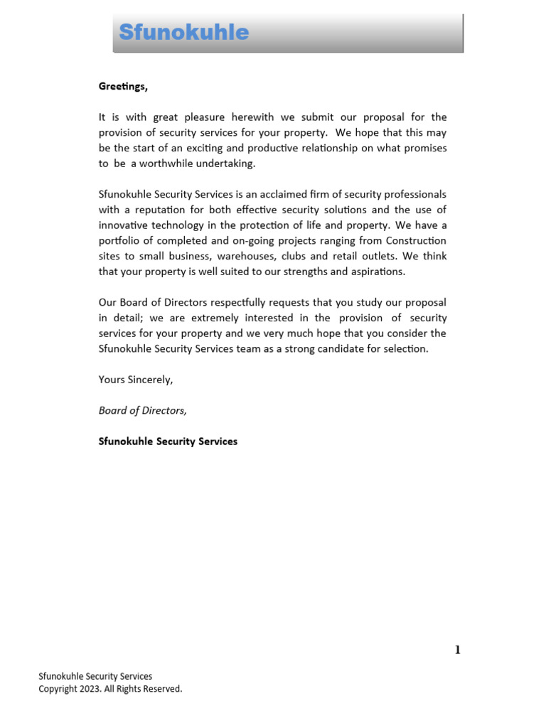 Sfunokuhle Security Services Proposal | PDF | Security Guard | Business