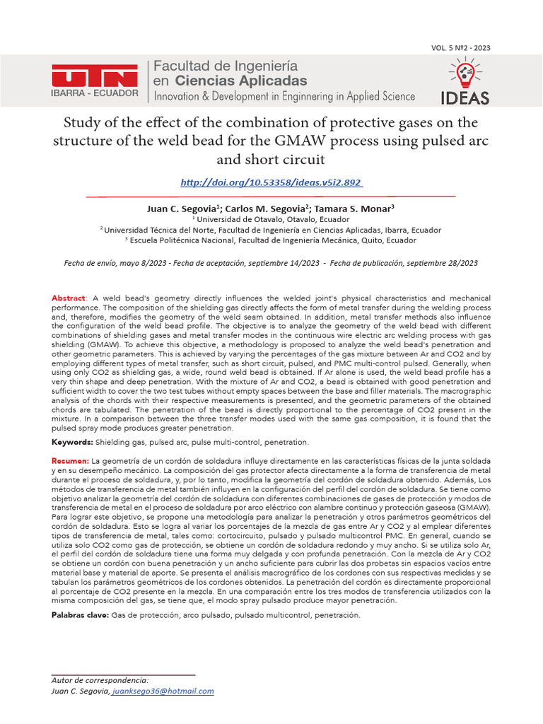 Study of The Effect of The Combination of Protective Gases On The | PDF | Welding | Construction