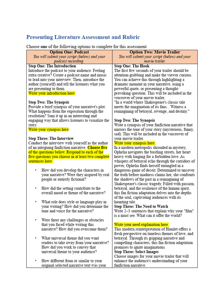Literature Assessment Podcast Guide | PDF | Narrative | Podcast