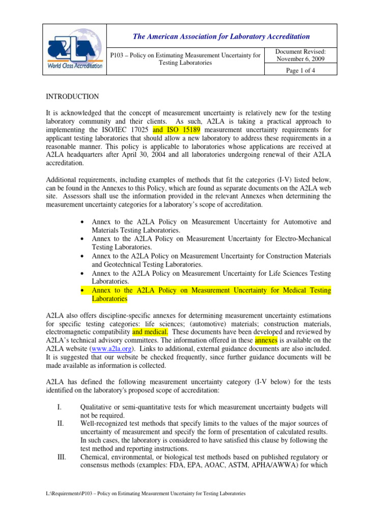 A2la p103 Lab Accreditation - Compress | PDF | Verification And Validation | International ...
