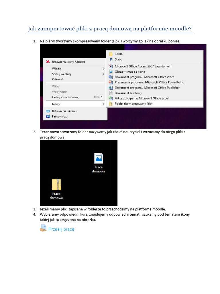 Jak Zaimportować Pliki Z Praćą Domową Na Platformie Moodle? | PDF