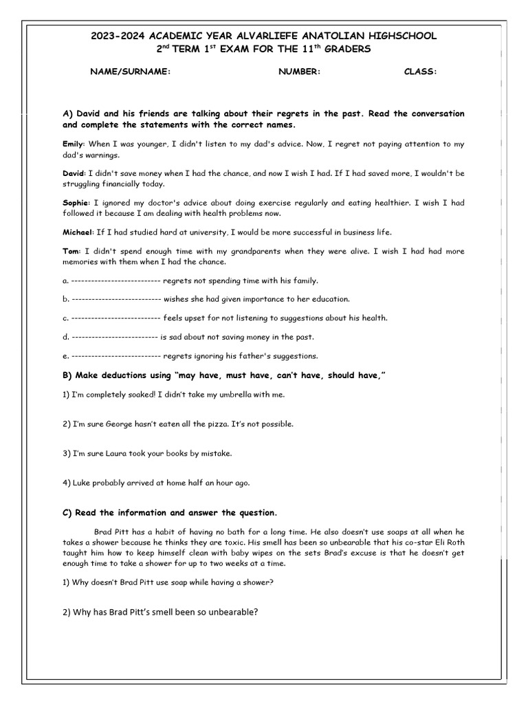 11th Grade 2nd Term 1st Exam | PDF | Sports & Recreation