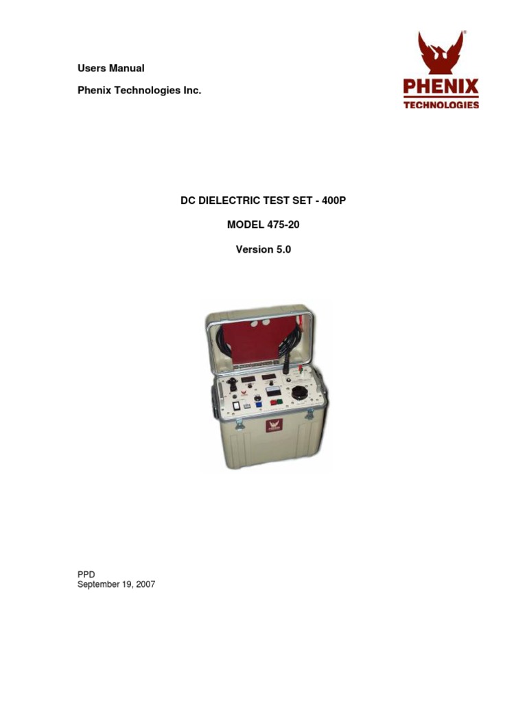 Phenix 475-20 DC Dielectric Test Set Manual | PDF | Voltage | Switch