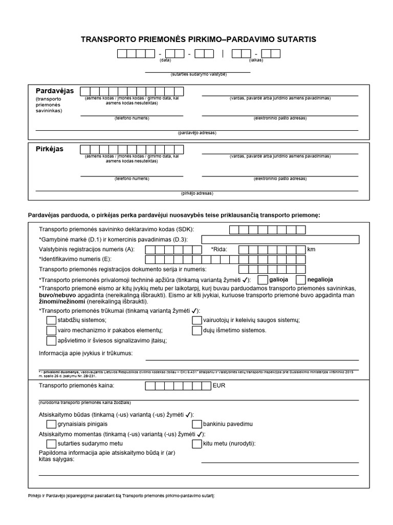 Automobilio Pirkimo Pardavimo Sutartis 094 | PDF