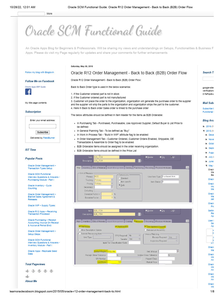Oracle Scm Functional Guide Oracle R12 Order Management Back To Back B2b Order Flow Pdf