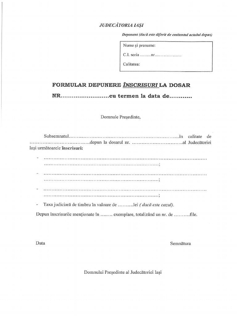 NOU Judecatoria Iasi - formular Inscrisuri | PDF