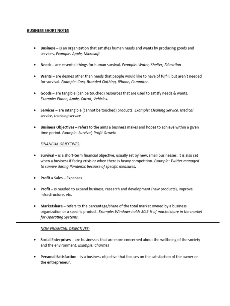 BUSINESS SHORT NOTES FOR IGCSE Edexcel | PDF