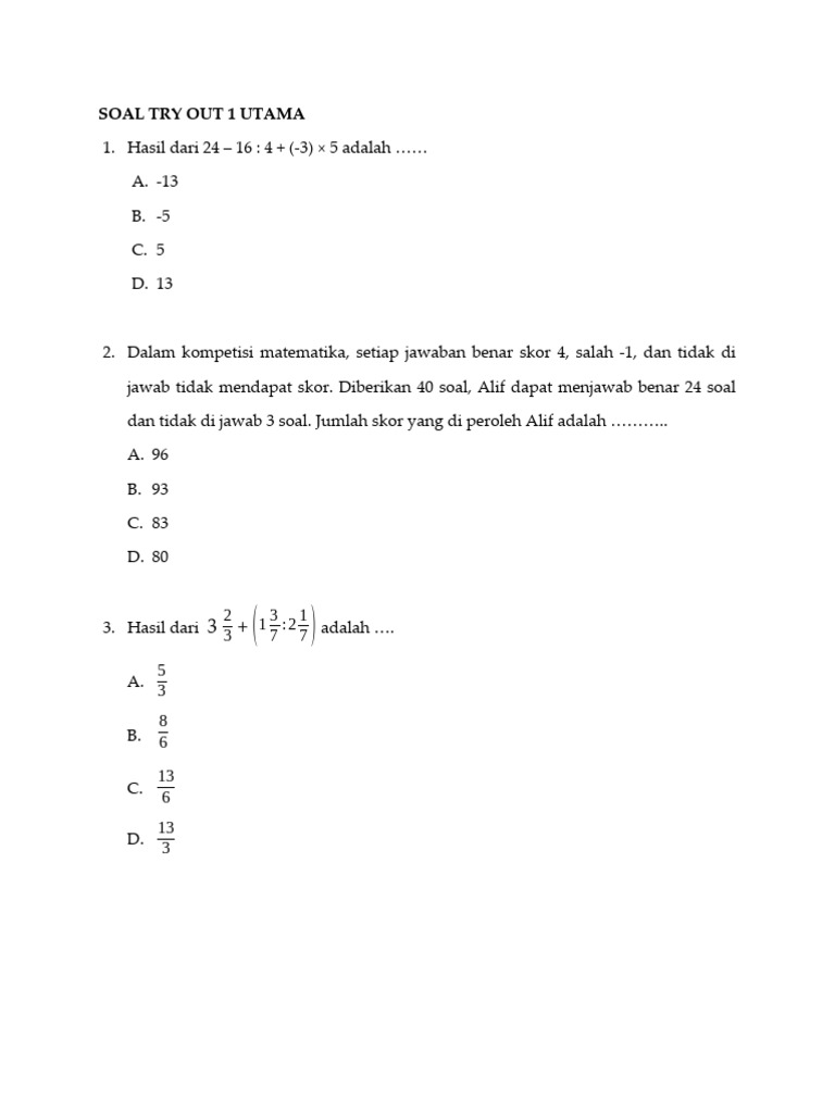 Soal Try Out Matematika SMP | PDF