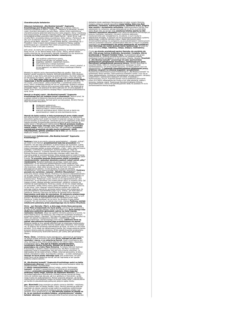 Nie Boska Komedia - Sciaga | PDF Nie Boska Komedia - Sciaga | PDF