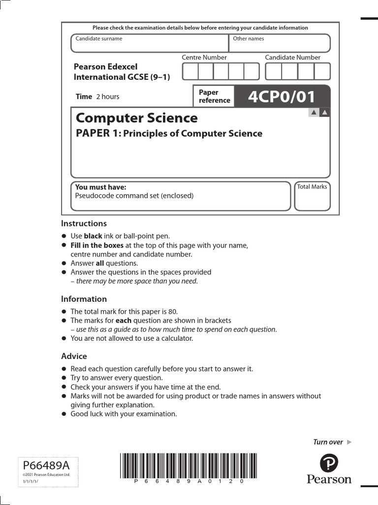 4cp0-01-June-2021 EDEXCEL IGCSE COMPUTER SCIENCE - Paper1 | PDF | Data Compression | Hard Disk Drive