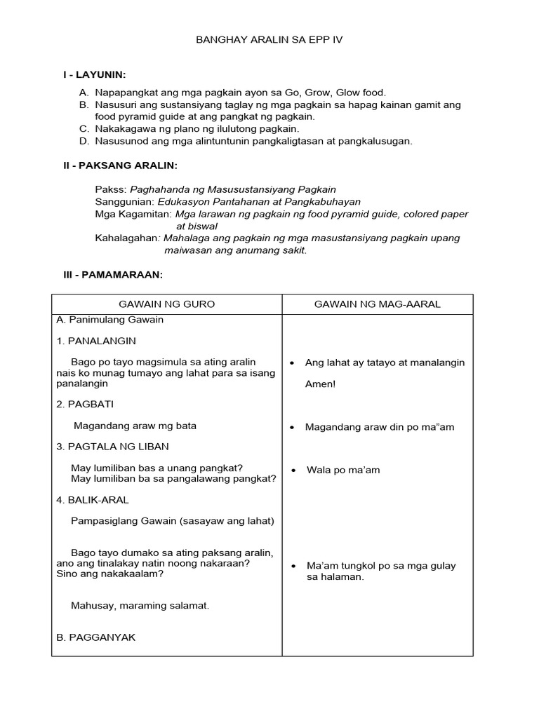 Banghay Aralin Sa Epp IV | PDF
