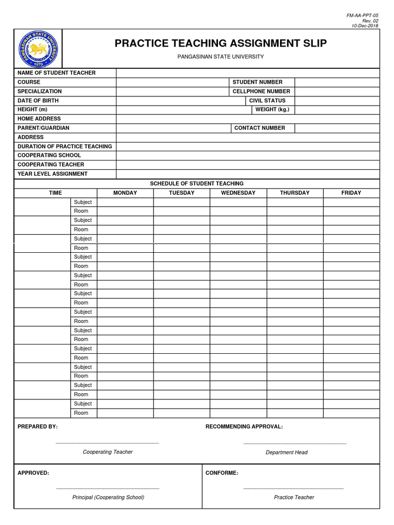 05 Practice Teaching Assignment Slip Rev.021 | PDF