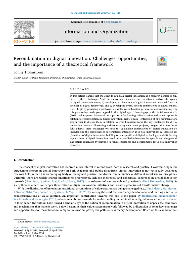 Holmstrom, 2018 | PDF | Innovation | Theory