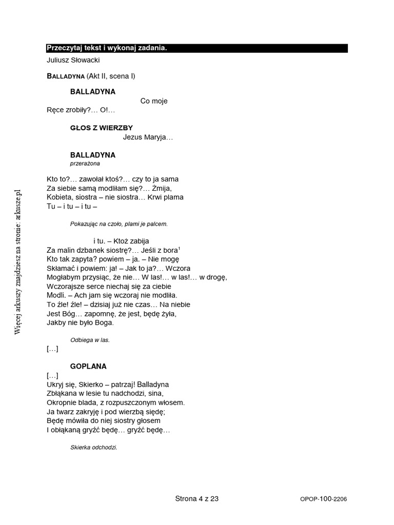 Balladyna - Praca Z Tekstem | PDF