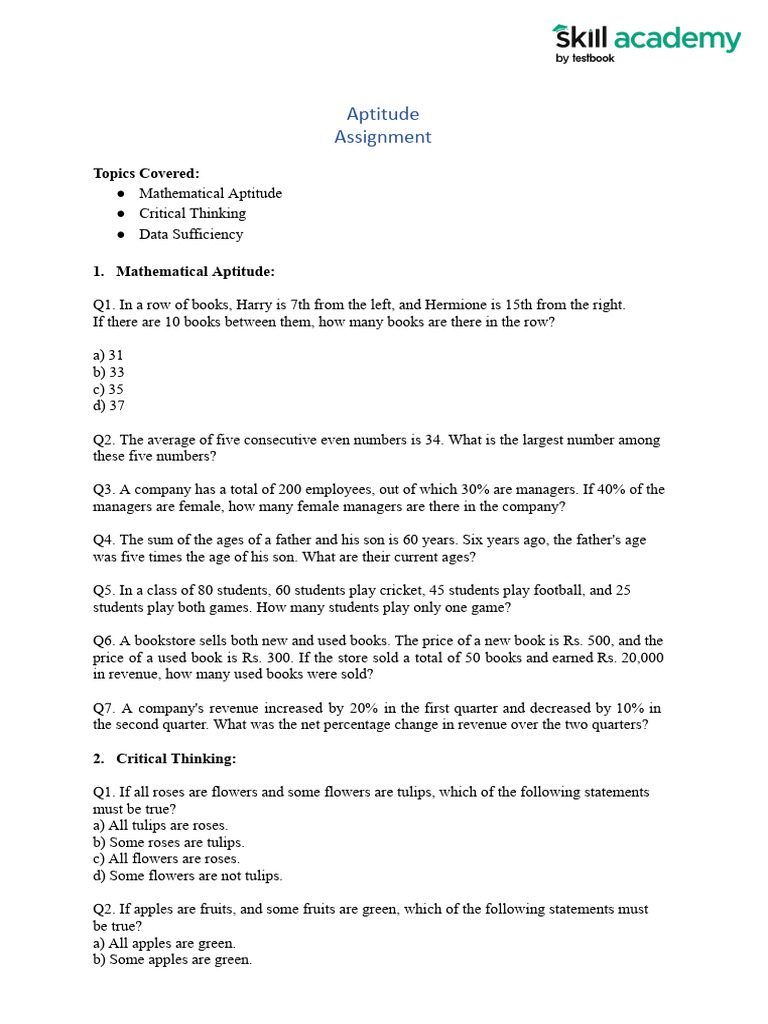 Aptitude Test: Math, Logic & Data Skills | PDF | Advertising | Economics