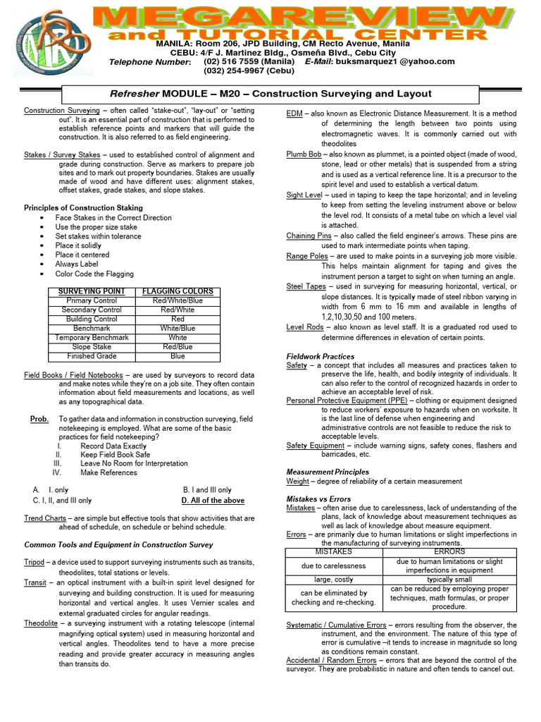 Refresher Module 29 - M20 - Construction Surveying and Layout | Download Free PDF | Surveying ...