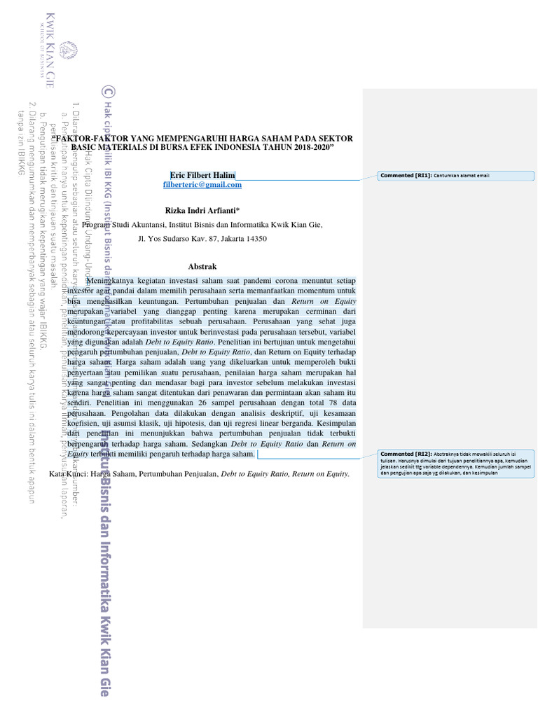 Faktor-Faktor Yang Mempengaruhi Harga Saham Pada Sektor Basic Materials Di Bursa Efek Indonesia ...