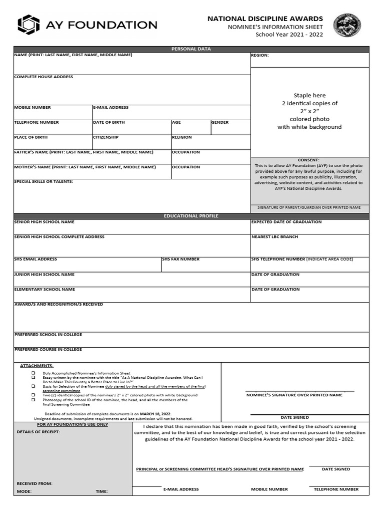 AY Foundation National Discipline Awards | PDF