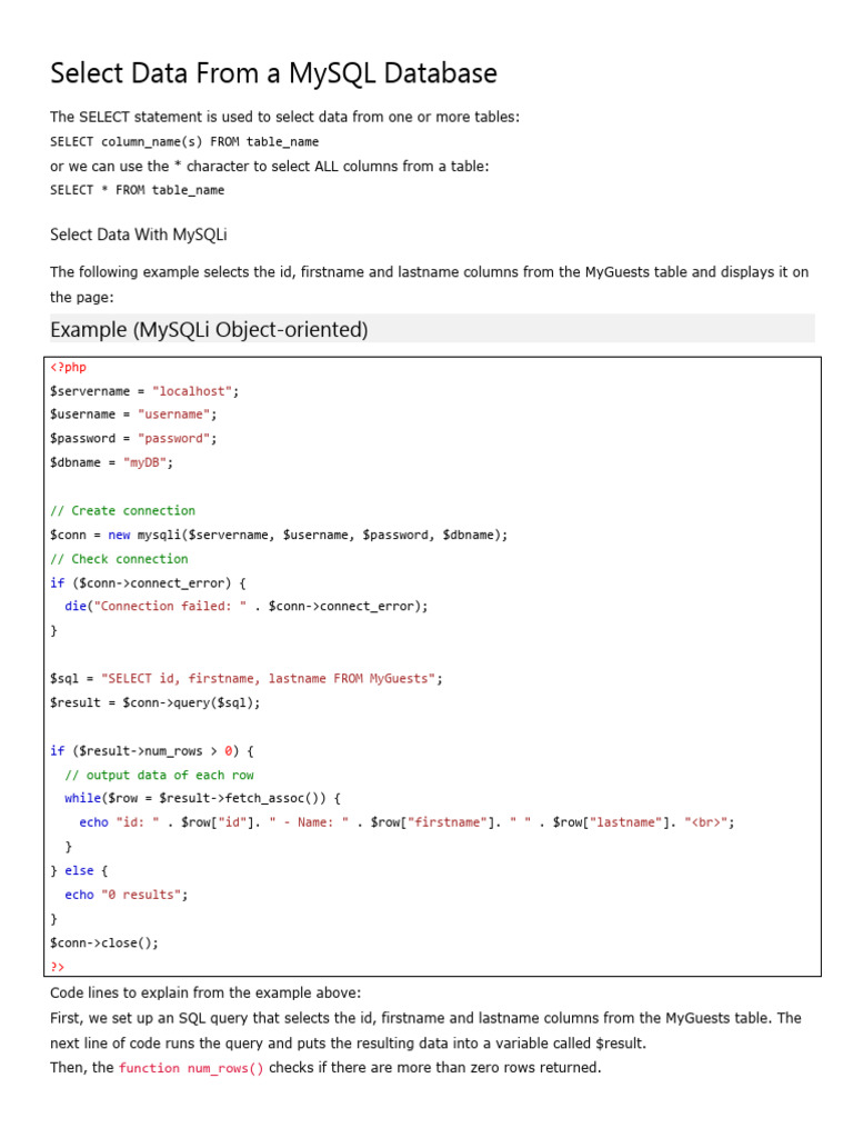 PHP Select | PDF | Computer Programming | Data Management