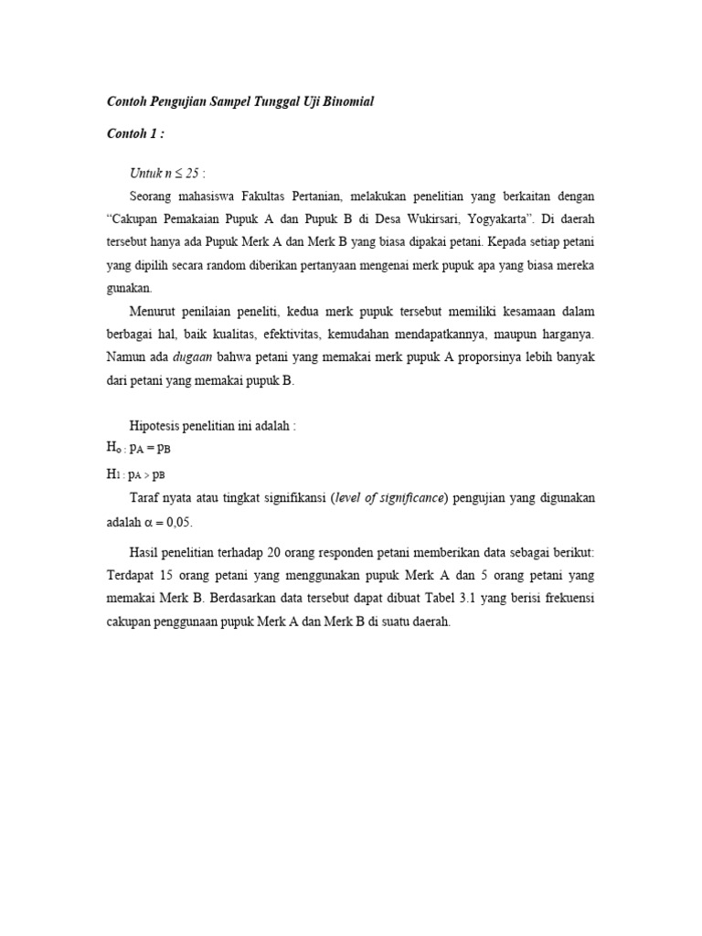 Contoh Pengujian Sampel Tunggal Uji Binomial | PDF
