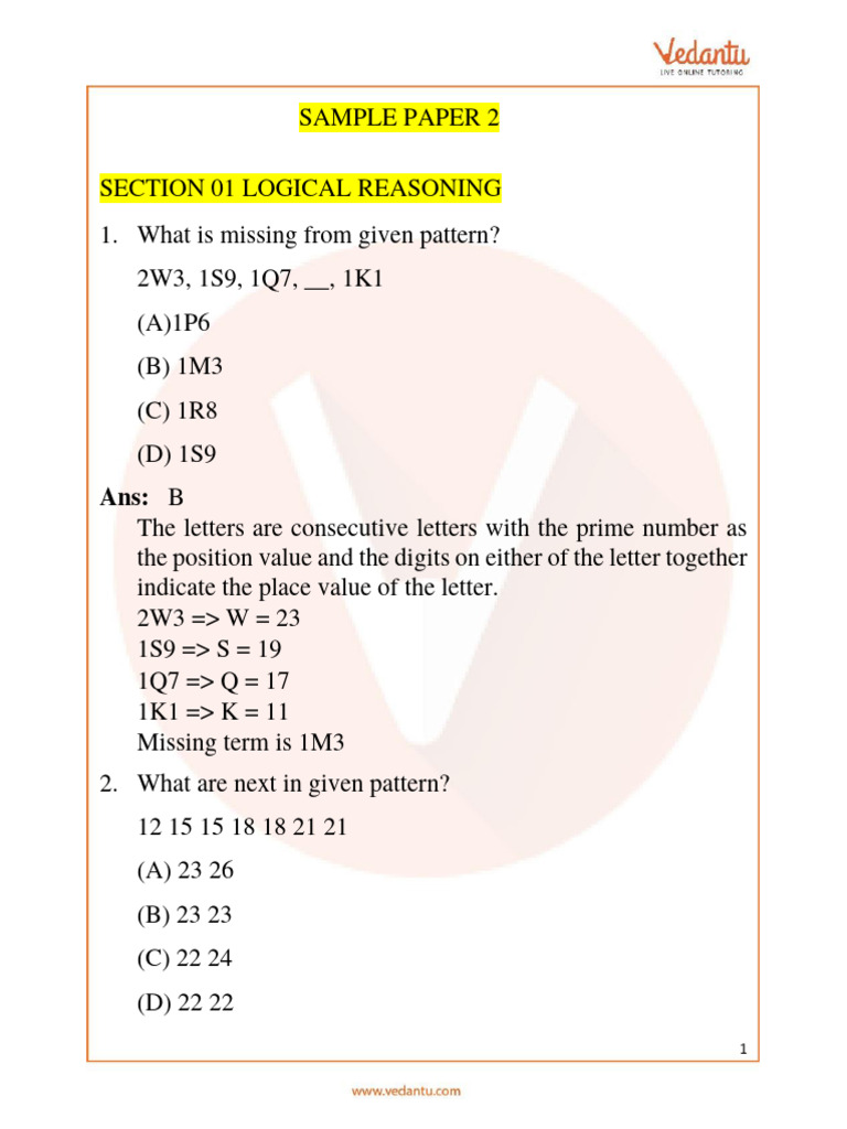 NSO Sample Question Paper 2 For Class 3 - Download Free PDF With ...