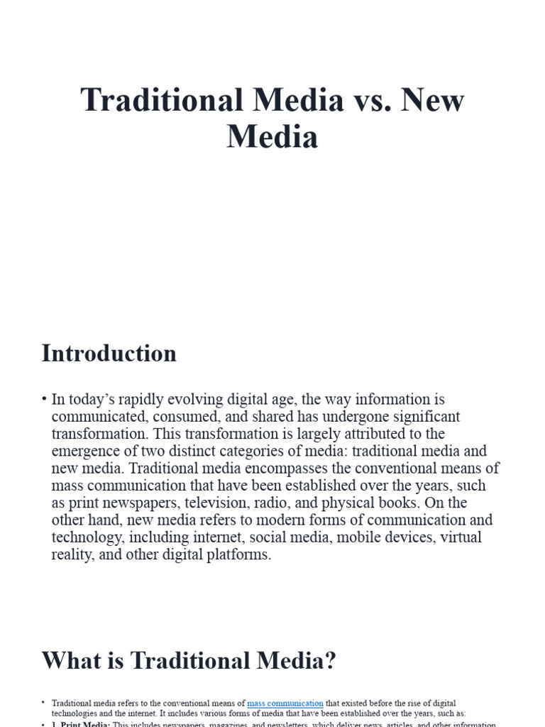 Traditional vs New Media Overview | PDF | Mass Media | New Media