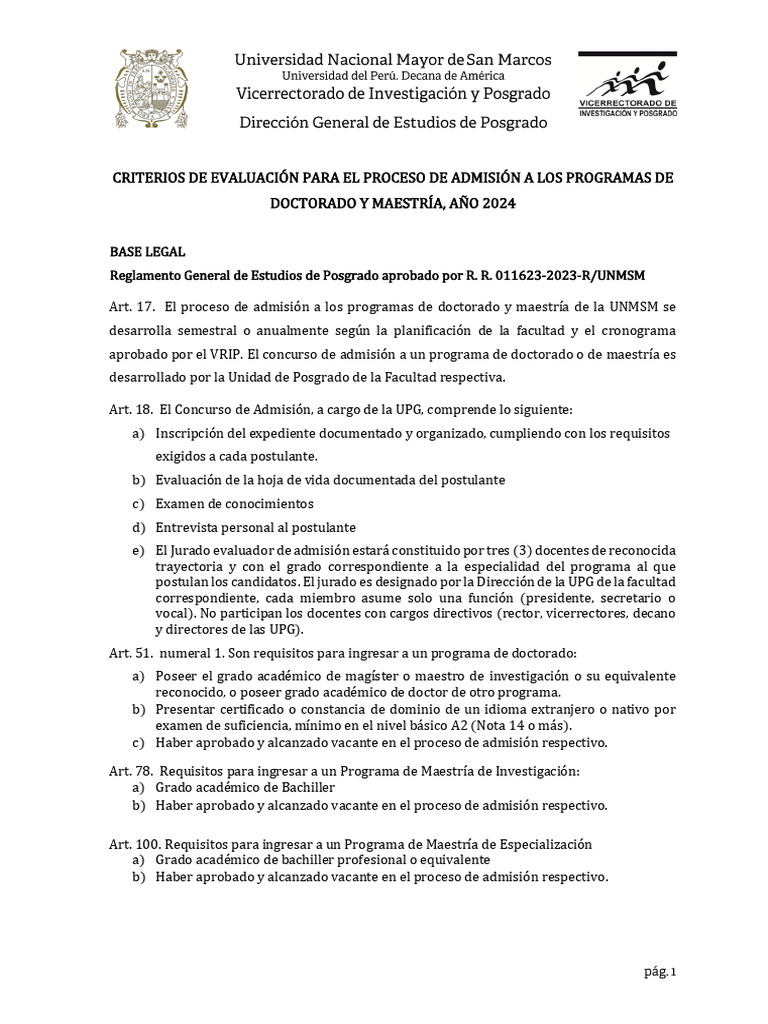 Criterios de Evaluacion para Los Programas de Doctorado y Maestria Ano ...