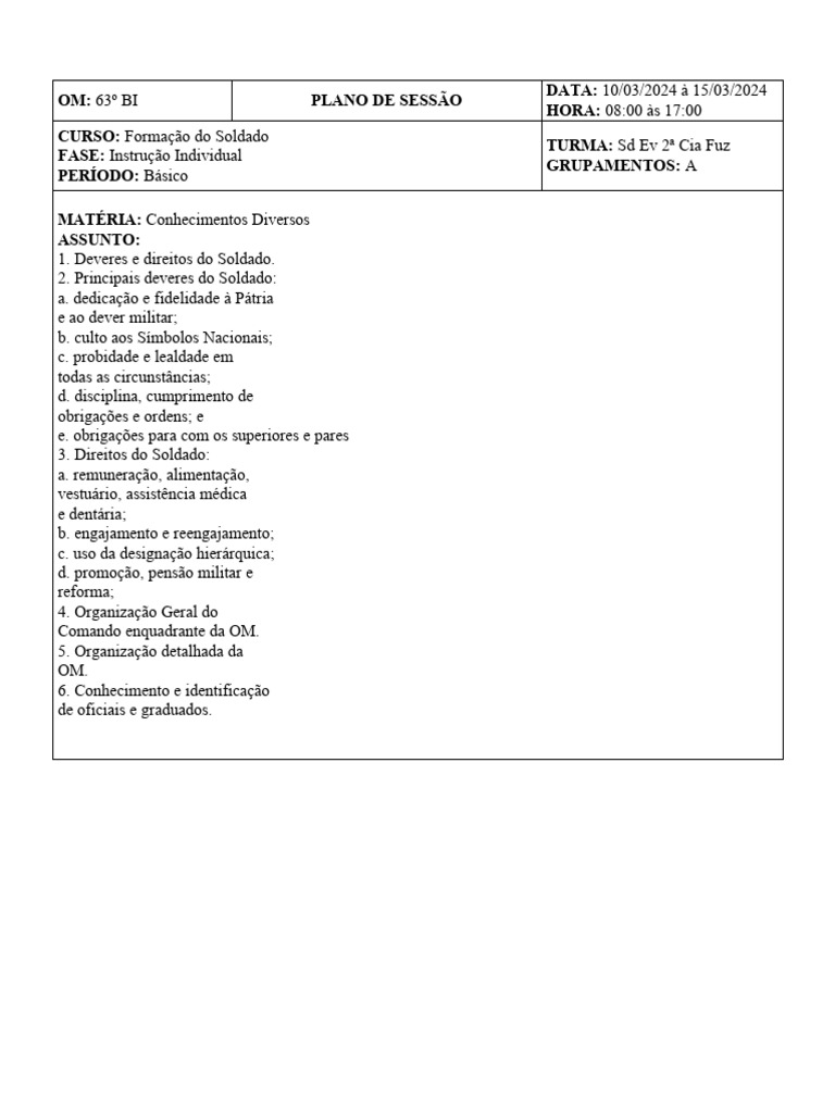 Plano de Sessão - Modelo Basico | PDF