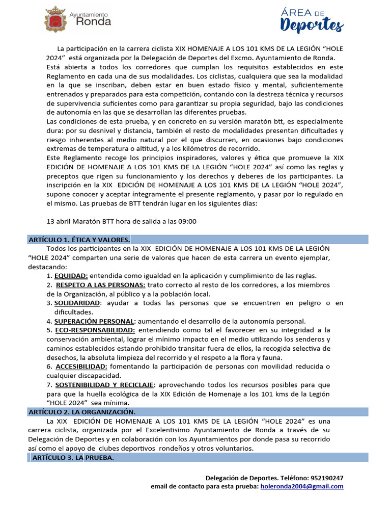 Reglamento HOLE BTT 2024 | PDF | Póliza de seguros | Residuos