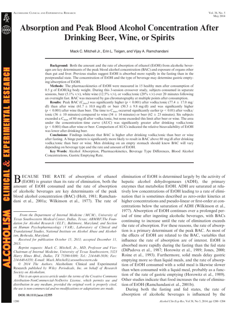 Mitchell Et Al 2014 - Absorption and Distribution of Beer Wine and ...