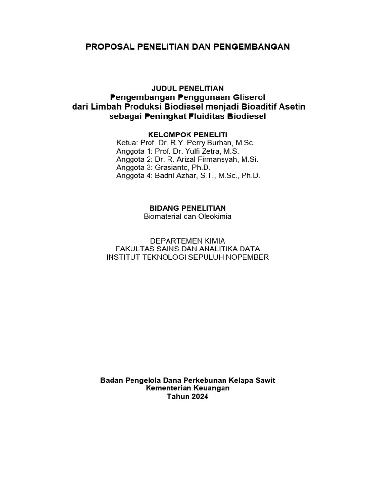 Pengembangan Asetin dari Gliserol Biodiesel | PDF