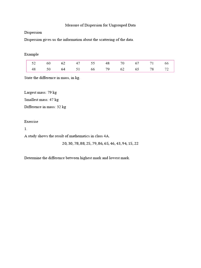 Measure of Dispersion For Ungrouped Data 1 | PDF | Mean | Statistical ...