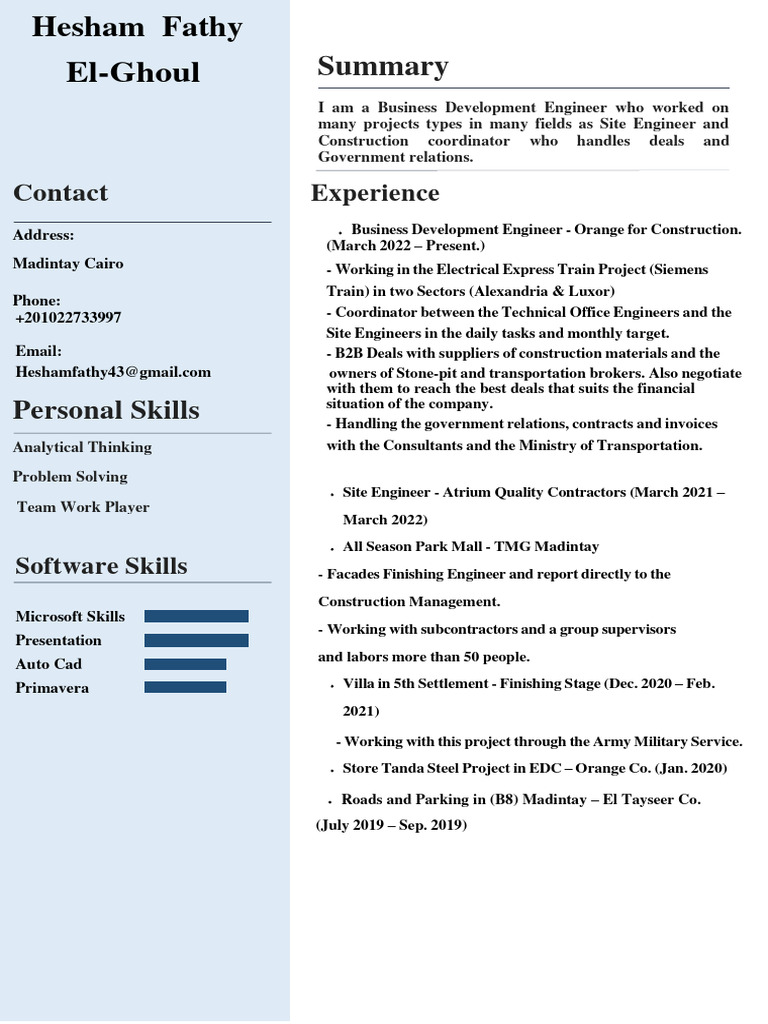 Hesham El Ghoul CV | Download Free PDF | Business | Engineering