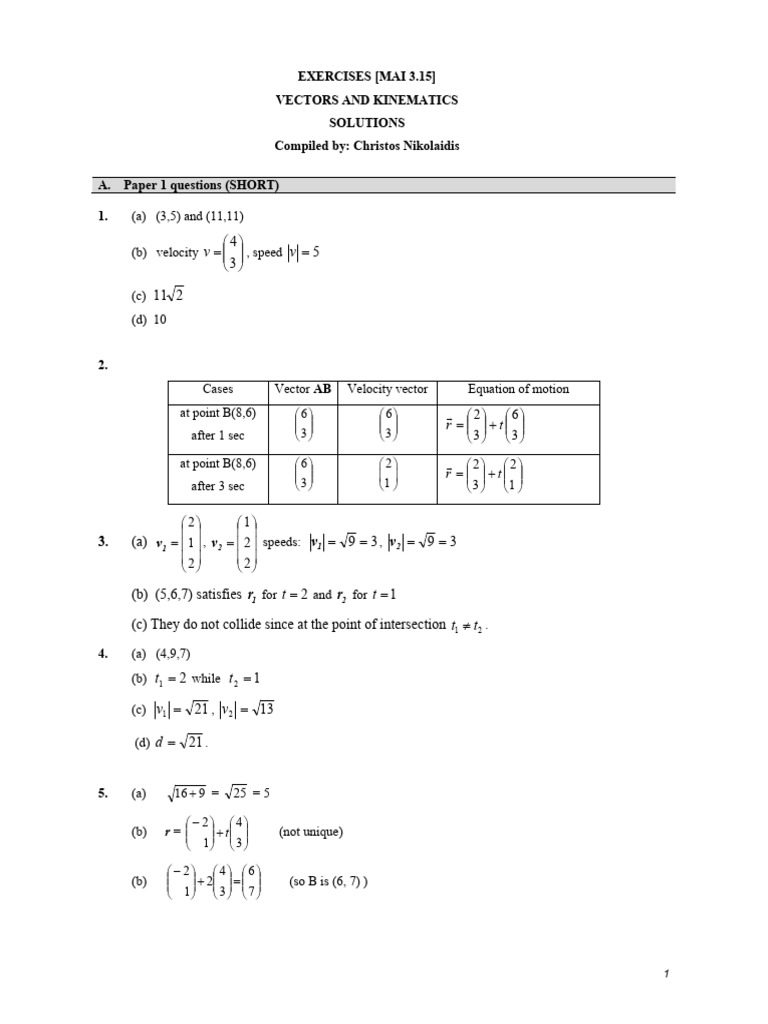 (MAI 3.15) VECTORS AND KINEMATICS - Solutions | PDF | Speed | Acceleration