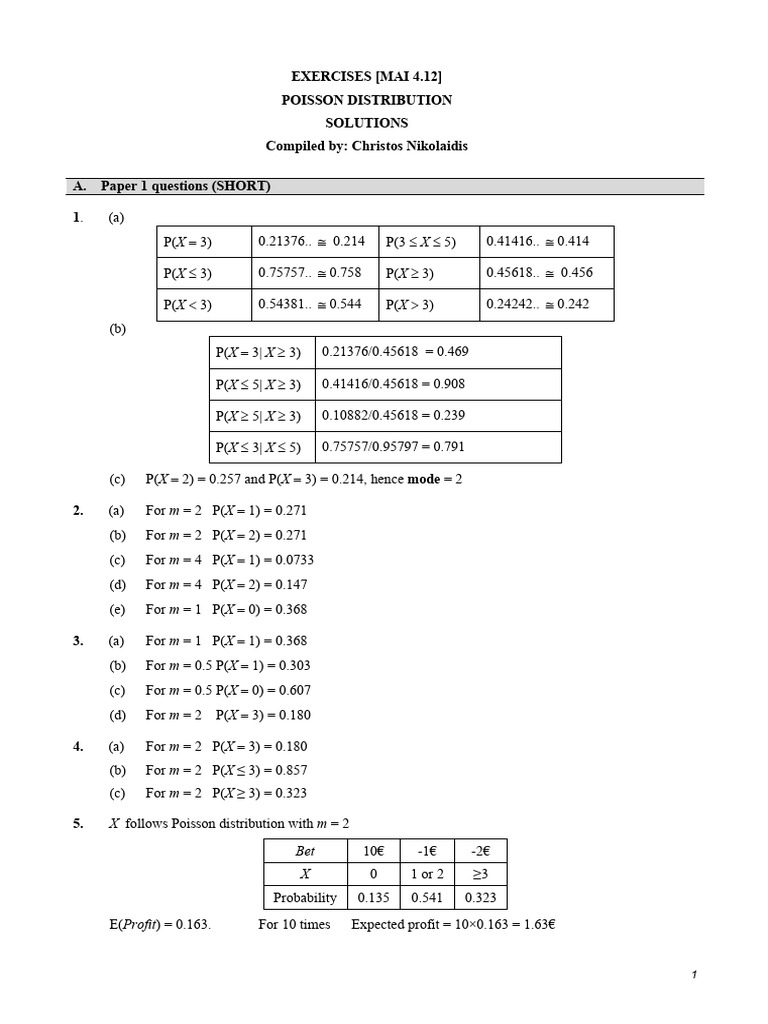Poisson Distribution Exercises | PDF