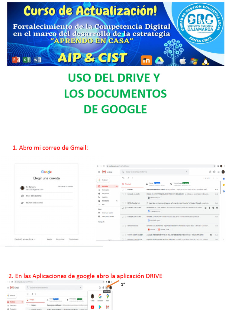 Uso del Drive, documentos de Google, hojas de cálculo de Google y ...