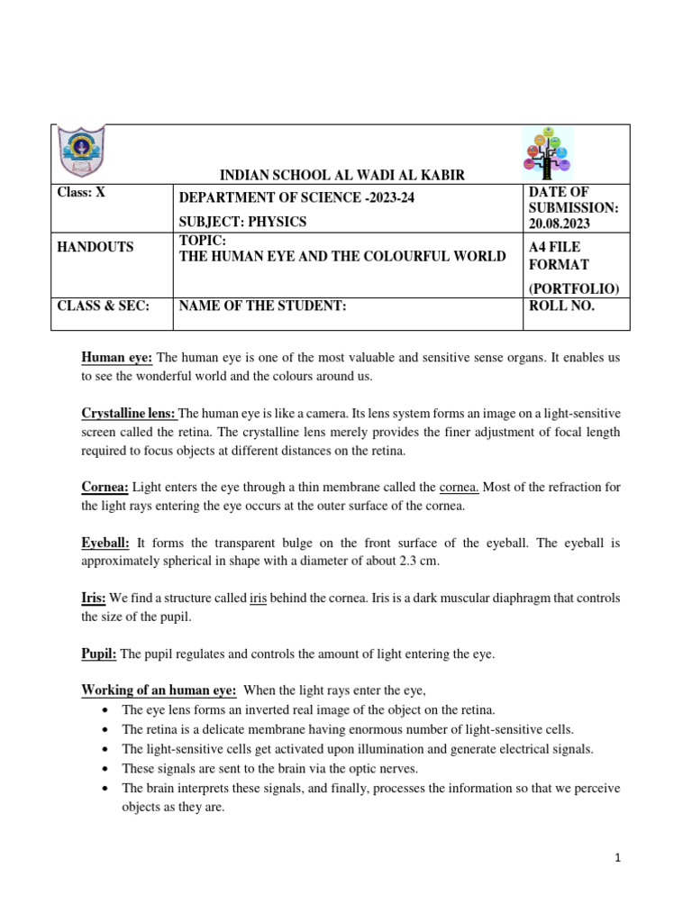 5793565-Class 10 - Science - Phy - Human Eye and The Colourful World - Handouts - Shyni & Vipina ...