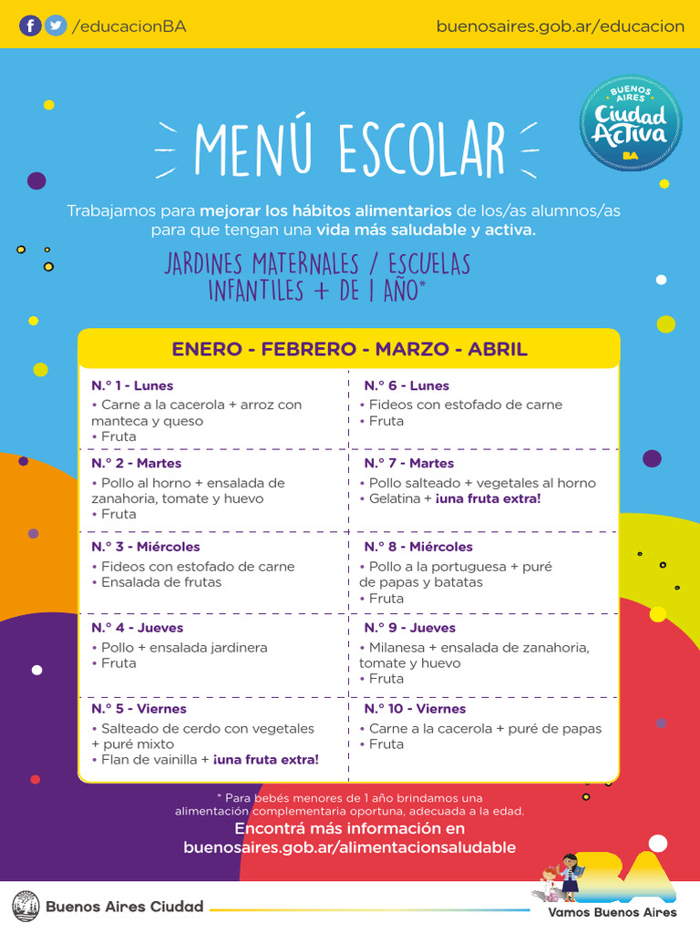 Menú Escolar Maternal | PDF | ensalada | Fruta