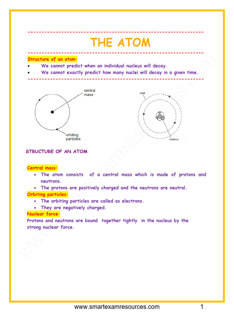 5.1.1 The Atom Lesson Notes | PDF | Atomic Nucleus | Atoms