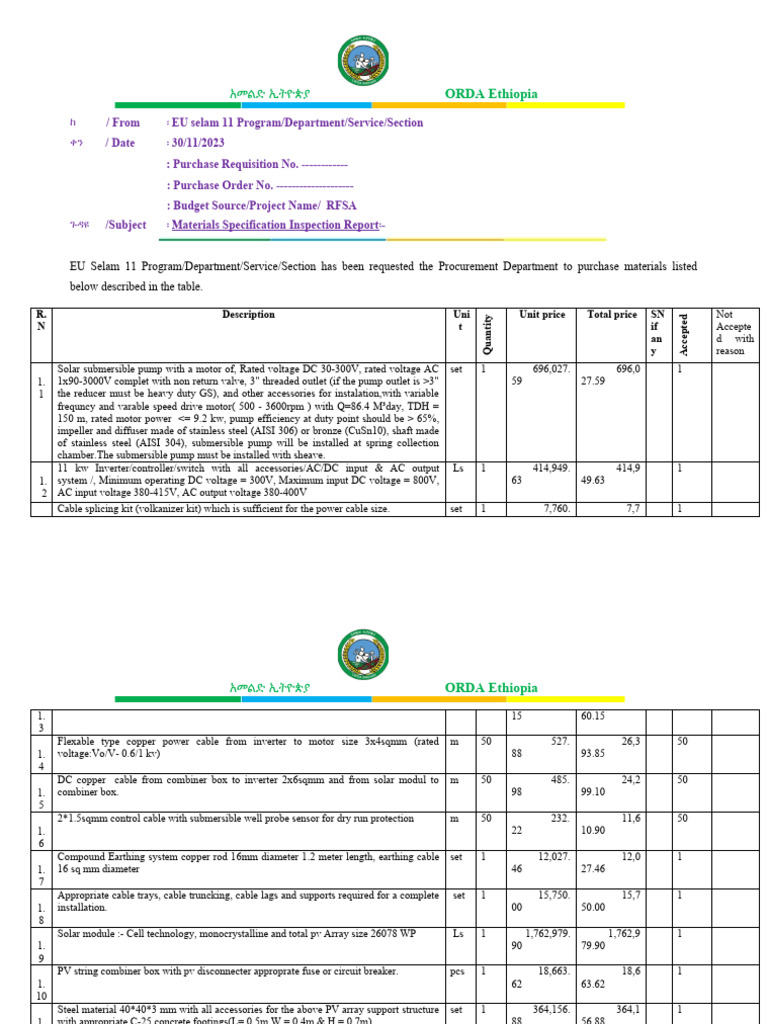 Material Inspection Report format-AFAF 1 | PDF | Photovoltaics | Pipe ...
