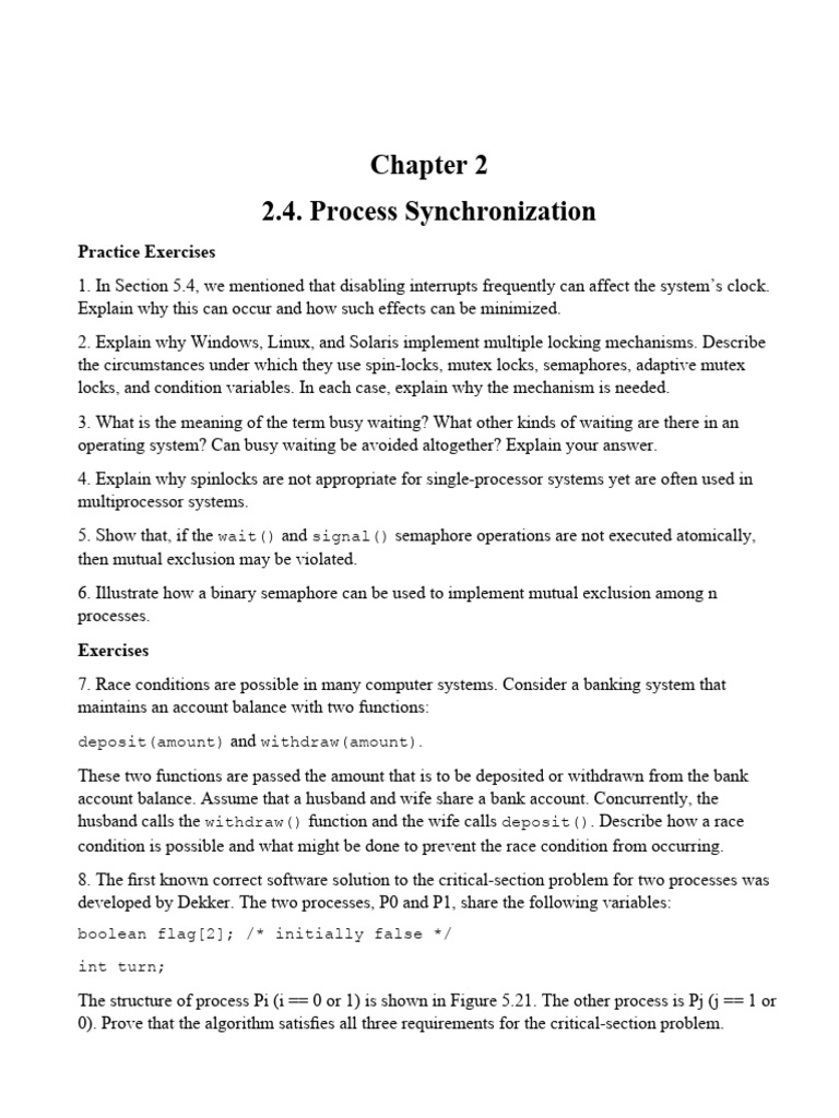 Process Synchronization Exercises and Solutions | PDF | Thread ...