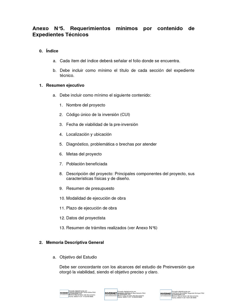 Anexo #05 Requerimientos Mínimos Por Contenido de Expedientes Técnicos ... Anexo #05 Requerimientos Mínimos Por Contenido de Expedientes Técnicos ...