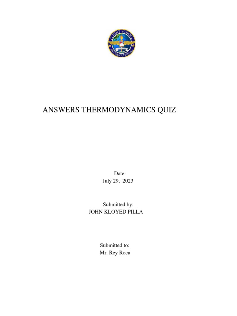 Answers Thermodynamics Quiz July | PDF Answers Thermodynamics Quiz July | PDF