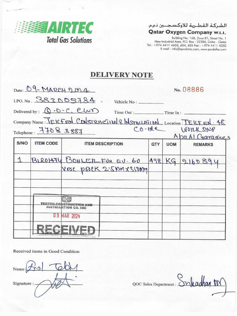 Delivery Note & Certificate-3 | PDF