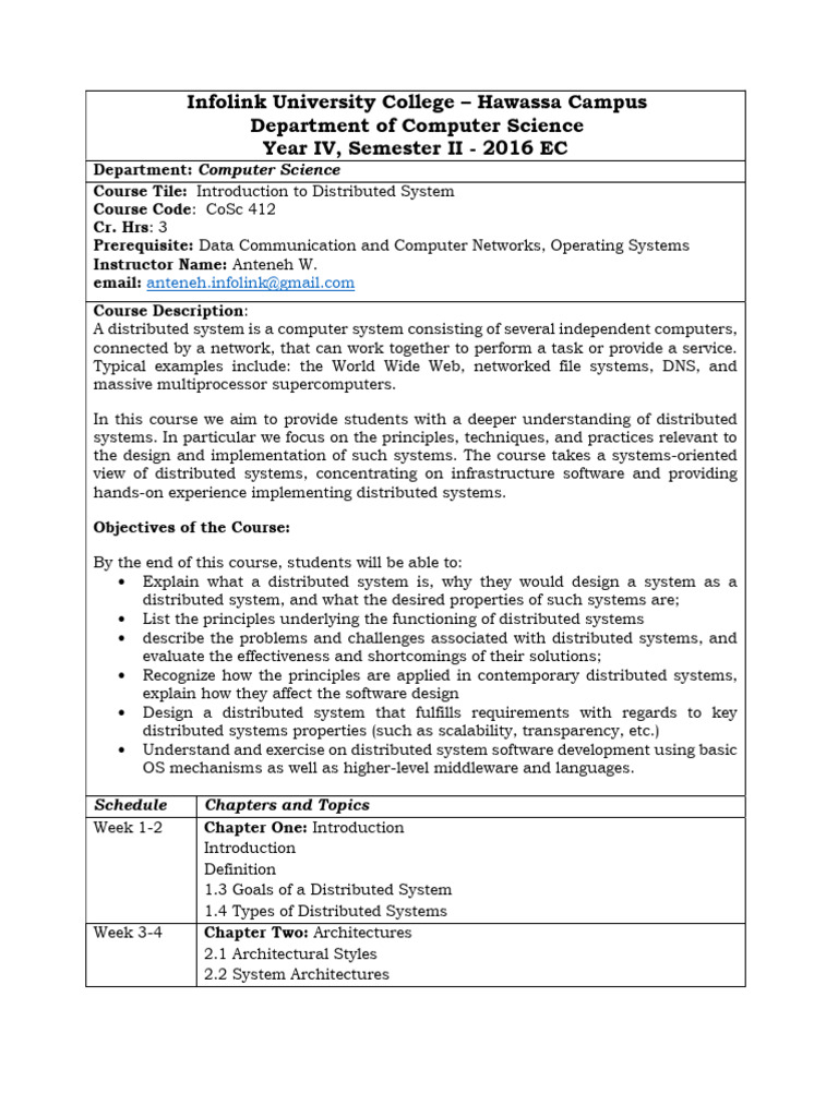 Course Outline Distributed Systems Course Outline Dstributed Systems | PDF | Distributed ...